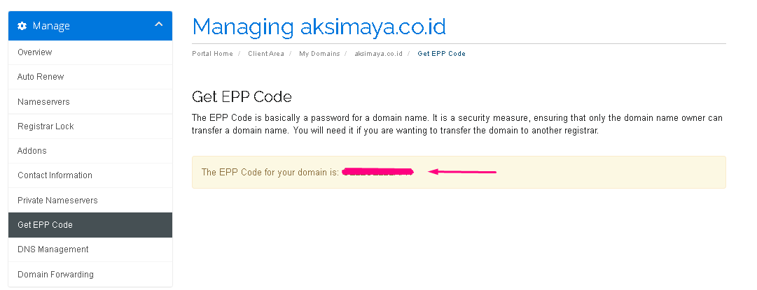 Cara Mendapatkan Kode EPP Domain di Client Area - Pasarhosting Blog